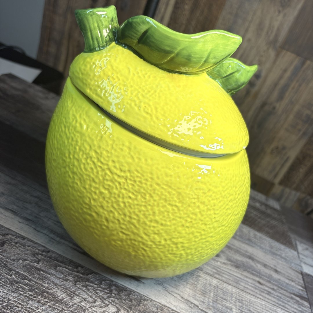 Market Square Lemon Ceramic Cookie Jar – Bright Yellow Citrus Kitchen ...